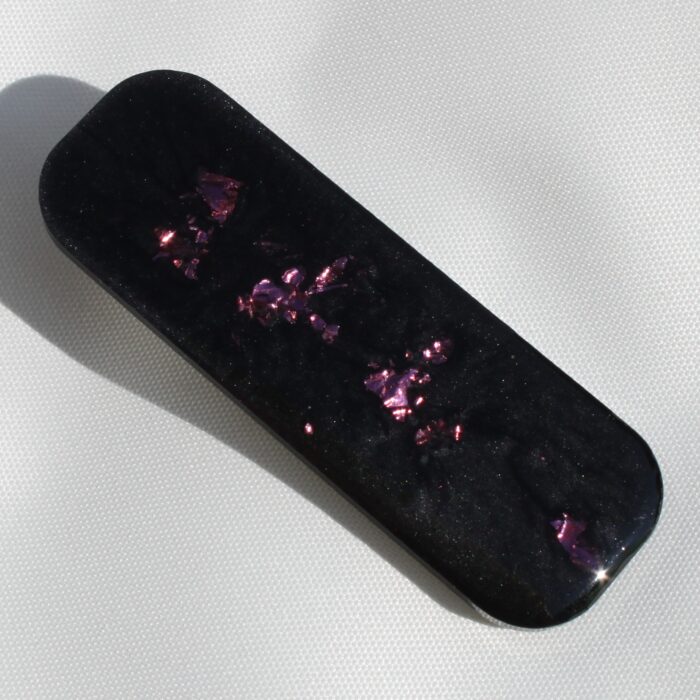 Hårspenne - Rektangel - Sort/rosa glitter - mariebbe